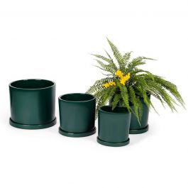 Cylindrical Planter Pots with Saucers - Green - set of 4 - Alfresco ...